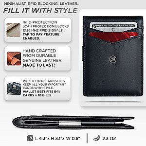 Suavell Leather Slim Wallets for Men. Wallet Card Holder with Money Clip. Low Profile RFID Wallet Minimalist Wallet (Obsidian Black Odyssey)