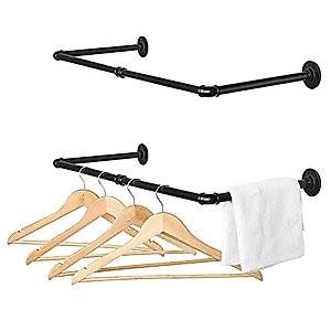 Neala Industrial Pipe Clothing Rack Set 31.5 Inches Black Iron Garment Rack 2 pack Multifunction Hanging Clothing Rod for Storage Retail Display Wall or Ceiling Mount in Bathroom Bedroom and Balcony