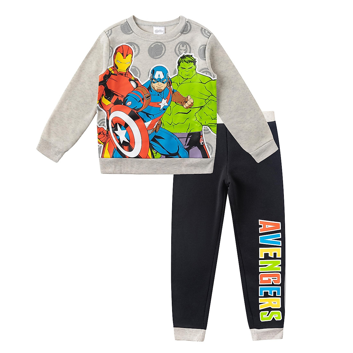 Marvel Avengers Captain America, Ironman, and Hulk Boys 2 Piece Sweatshirt and Pants Set for Toddlers and Big Kids