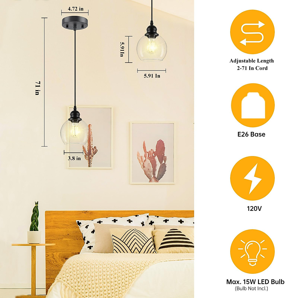 Modern Pendant Light Fixtures, Industrial Hanging Ceiling Lamp with Seeded Glass Shade, Vintage Black Pendant Lighting for Kitchen Island Living Room Hallway Bedroom Dining Hall Office Sink Farmhouse