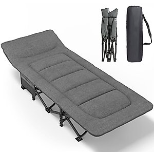ATORPOK Camping Cot for Adults with Cushion and Pillow, Portable Folding Bed for Sleeping, Lightweight Tent cot with Carry Bag Supports 450 lbs (Grey)