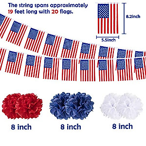 Adurself 4th of July Party Decorations Patriotic Party Supplies Red White Blue Paper Fans Pom Poms Balloons USA Pennant Flags Banners for USA Theme Party Independence Day Celebration Party Decoration