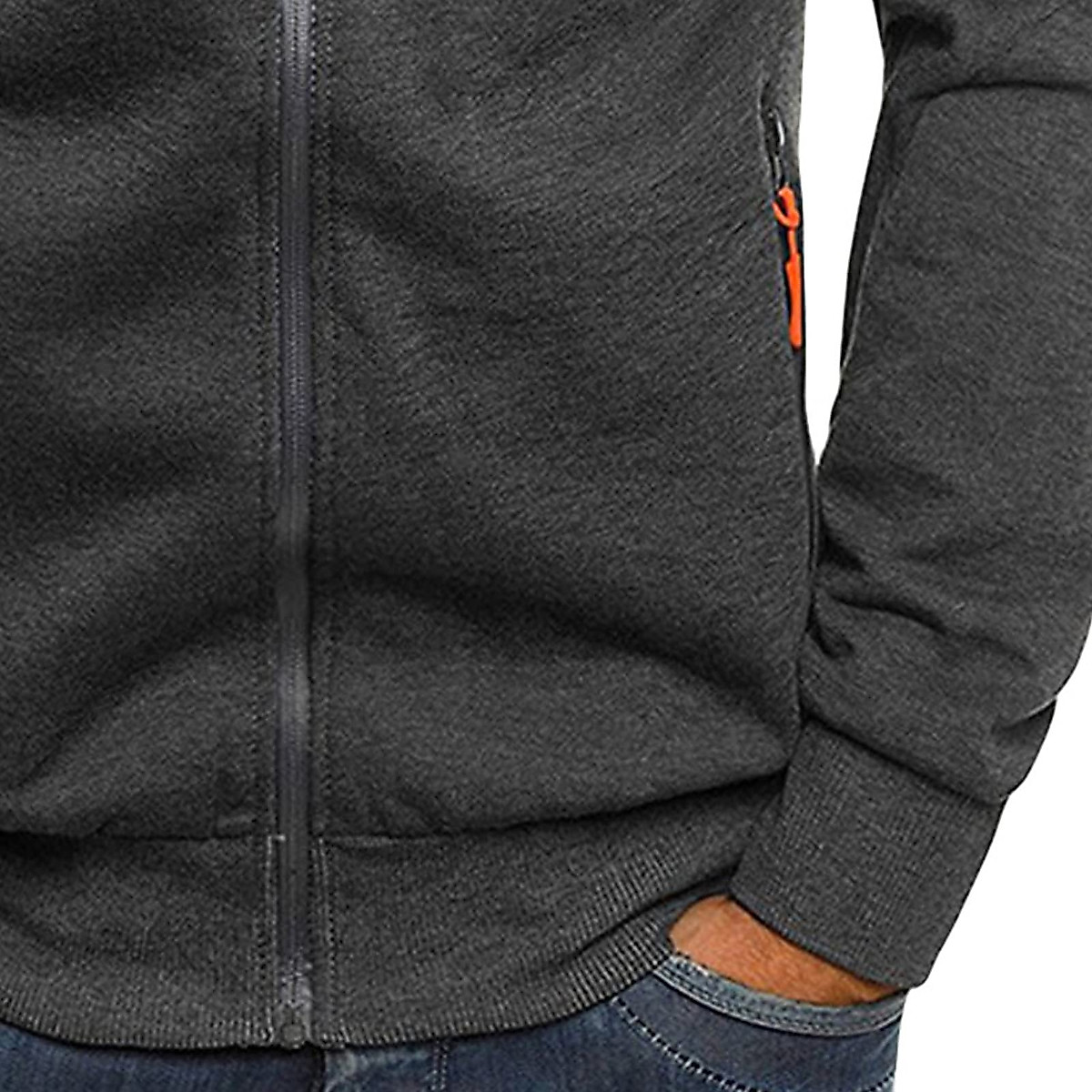 Maiyifu-GJ Fleece Hoodies for Men Long Sleeve Full Zip Up Sports Sweatshirt Lightweight Slim Fit Hoodie with Zip Pockets (Grey,Large)
