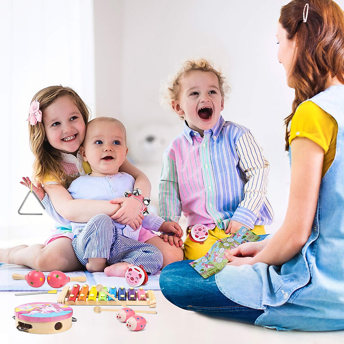 oathx Baby Musical Toys for Toddler Kids Musical Instruments Girls Toys 14 Pcs, 1st Birthday Girl Gifts with Wood Xylophone Tambourine Maracas Egg Shaker Pink