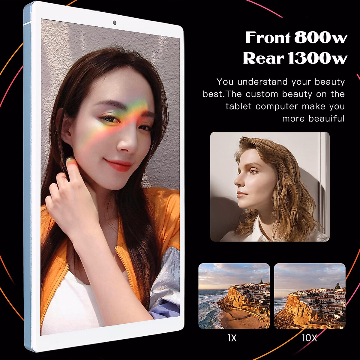 10.1in Tablet, MT6592 10 Cores CPU HD Display Tablet for 10.0, 4G RAM 64GB ROM Storage, 2.4G+5G WiFi, Front 800w Rear 1300w Camera Dual SIM, 8000mAh (US Plug)