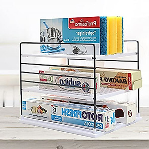 HITISPACE Kitchen Wrap Organizer Rack, Height Adjustable Aluminum Foil Organization and Storage, Kitchen Organization and Storage Foil and Plastic Wrap Organizer for Plastic Bag, Wrap, Foil & Box