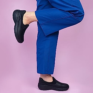 Hawkwell Women's Slip on Lightweight Lycra Nursing Shoes Comfortable Slip Resistant Work Shoes,Black Synthetic Leather,8 M US