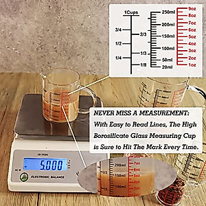 Ackers BORO3.3 Glass Measuring Cup-[Insulated handle | V-Shaped Spout]-Made of High Borosilicate Glass Measuring Cup for Kitchen or Restaurant, Easy to Read, 250 ML (8 Oz, 1 Cup)