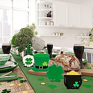 Whaline St. Patrick's Day Tiered Tray Decor Set Including Shamrock Gold Coin Pot Lucky Clover Gnome Green Hat Farmhouse Wood Sign Irish Spring Table Centerpiece for Holiday Party Home Decor, 4Pcs