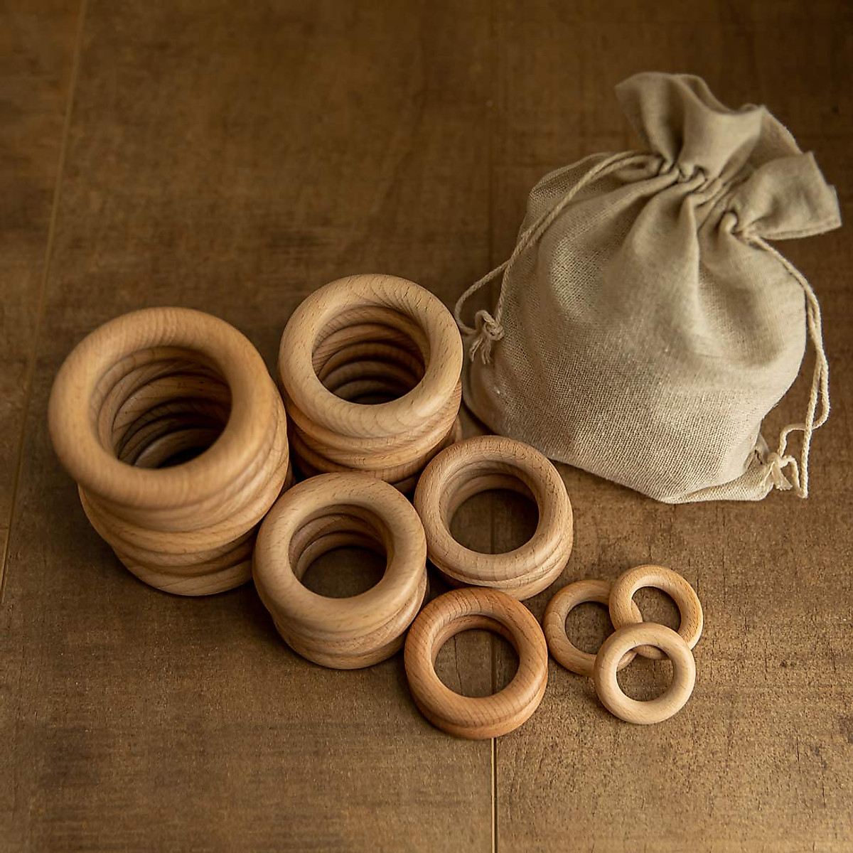 bopoobo Wooden Rings Natural Beech for Craft, Unfinished Wood Ring Circle Rings for DIY Baby Teething Toys, Baby Wooden Teether Accessories, Pendant Connector (10 Pcs, 55 mm)