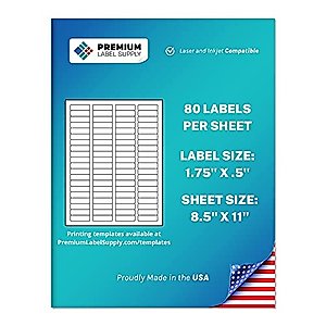 Premium Label Supply White Sticker Return Address Labels – 1.75” x .5" – Laser/Inkjet Compatible – (80 Labels/Sheet), 25 Sheets – 2000 Total Adhesive Labels