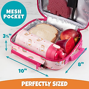Insulated Lunch Box w Snack Pocket & Water Bottle Holder-Girls or Kids Unicorn School Lunchbox Tote Keeps Food Hotter or Colder Longer- Reusable Bag Fits Most Bento Boxes, Ice Packs- Back to School