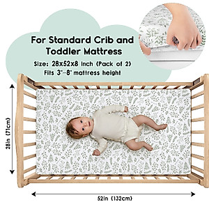 Yoofoss Baby Crib Sheets for Boys Girls, Fitted Crib Sheet 2 Pack for Standard Crib and Toddler Mattress, Super Soft Microfiber Baby Sheet 28x52x8in(Green+Leaf)