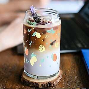 Cold Temperature Change Glass Cup - 4 Pack, 16 oz Can Shaped Glass Cups, Drinking Glasses, Beer Mug, Iced Coffee Mug, Cola Mug, Water Mug, Soda Mug, with Glass Straw and Two Cleaning Brushes