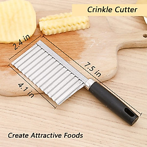 Crinkle Cutter Knife Stainless Steel Cutting Tool for Potato Carrot Chip Vegetable French Fry, Wavy Chopper Wave Slicer Steel Blade, Kids Lunch Accessories (Black Handle)