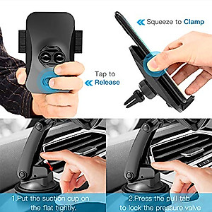 AIKELA Car Phone Mount, 3 in 1 Cell Phone Holder for Car Dashboard Windshield Air Vent with Washable Strong Sticky Gel Suction Pad, One-Click Release Button, Compatible with iPhone, Samsung, LG, Moto