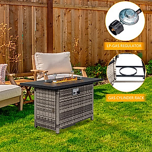 Vasitelan Fire Pit Propane Gas FirePit Table 43" Outdoor Fire Pit Rectangular Tabletop with Lid, Rain Cover, Tempered Glass Wind Guard for Outside Garden Backyard Deck Patio (Style 1)