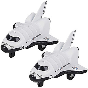 ArtCreativity Diecast Mini Space Shuttle with Pullback Mechanism, Set of 2, Diecast Metal NASA Space Toys for Boys, Astronaut Cake Decorations, Astronaut Space Theme Party Favors
