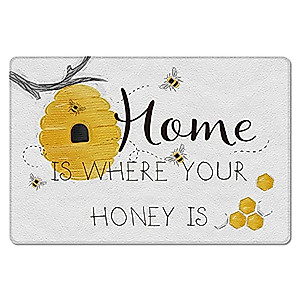 Kitchen Floor Mat Non-Slip Cushioned Rug Home is Where Your Honey is Cute Bee Honey Hive Rug Anti-Fatigue Standing Mat for Home,Office Floor Front Door Mat, 24 x 16 Inch