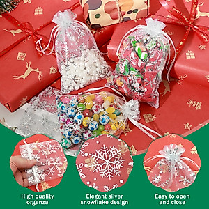 100Pcs Christmas Organza Bags, 4x6 Organza Gift Bags Snowflake Mesh Drawstring Gift Bags for Xmas Wedding Party Favor, Jewelry Candy Goodie Bags