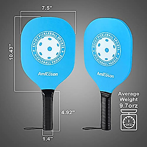 Amicoson Pickleball Paddles - Pickleball Set of 4 Paddles, Indoor & Outdoor Pickleball Balls, Pickleball Paddle Set of 4 Wood Pickleball Racket Ergonomic Cushion Grip, 8 Pickleball Balls & 1 Carry Bag