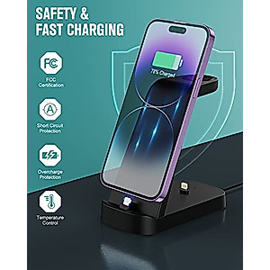 Apetiy Charging Station for Multiple Devices Apple, 3 in 1 Fast Charging Station Dock for iPhone 14/13/12/11 (Pro)/XS/XR/X/8/7/6/5, Apple Watch Series Ultra/8/7/6/SE/5/4/3/2 & AirPods with Adapter