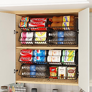 GILLAS 2 Pack Stackable Soda Can Organizer with Dividers for Refrigerator, Can Holder Dispenser Canned Food Organizer, Beverage Storage Basket Rack Drink Organizer for Fridge, Kitchen, Pantry, Black