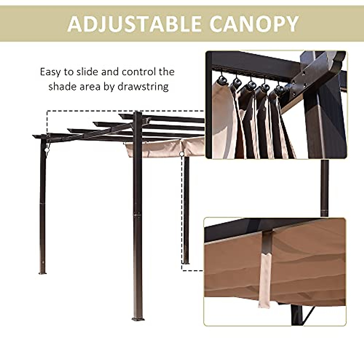 Outsunny 10' x 13' Outdoor Retractable Pergola Canopy, Aluminum Patio Pergola, Backyard Shade Shelter for Porch Party, Garden, Grill Gazebo - Brown