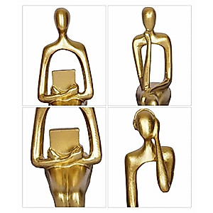 3Pcs Gold Decor Thinker Statue Abstract Art Sculpture Decorations Reading Women Figurine Modern Sitting Shelf Decor for Home Decor Living Room Bookshelf Coffee Table Desktop Office Decoration(Gold)