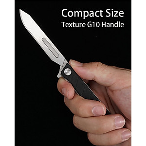 ainhue A35 Small Flipper Folding Pocket Scalpel Knife with 5pcs #60 Replaceable Blade, Black Texture G10 Handle with Liner Lock Pocket Clip, Utility Compact EDC Knives