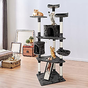 79in Cat Tree Tower for Indoor Cats Multi-Level Cat Furniture Condo Kitten Kitty Pet House with Scratching Posts, Plush Perch, Condo and Hammock