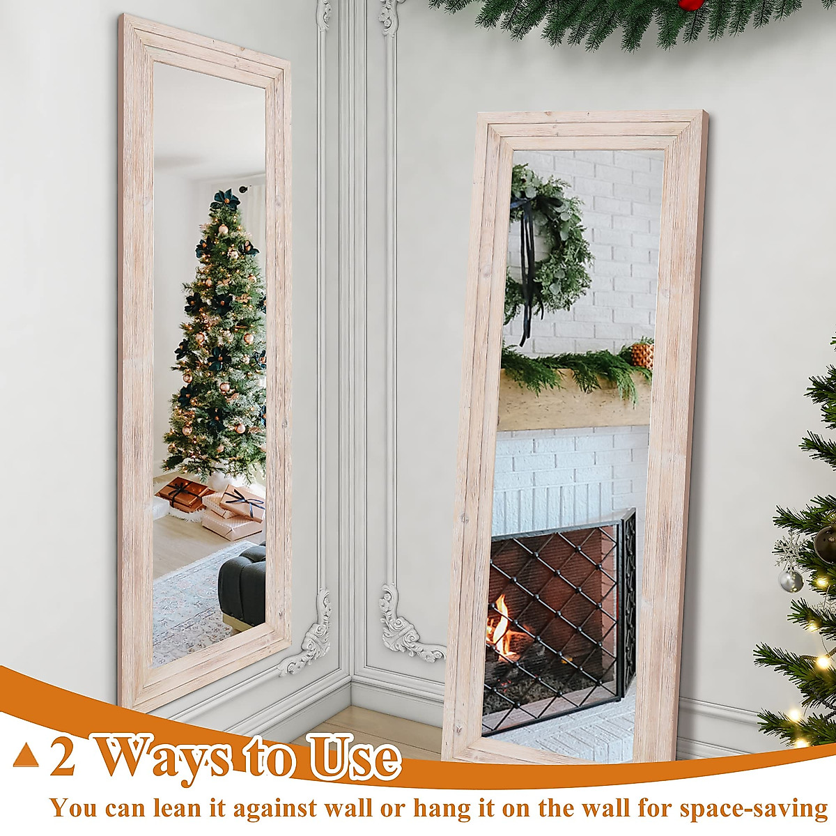 NeuType Rustic Full Length Mirror 65"x22" Large Mirror Rectangular Vintage Wood Framed Floor Mirror Full Body Mirror Hanging or Leaning Against Wall for Living Room Farmhouse, Weathered White