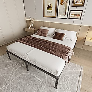 ALDRICH 14 Inch Metal Full Size Bed Frame - Double Black Basic Anti Squeak Steel Slats Platform, Easy Assembly Heavy Duty Noise Free Bedframes, No Box Spring Needed