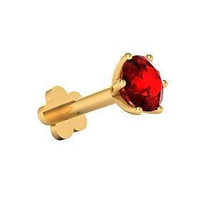 Demira Jewels Handcrafted Natural solitaire Red Ruby in 14K Yellow Gold with 8MM Post Lenght and 16 Gauge Thickness Long Screw Back.