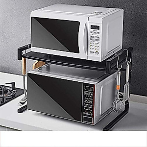 JF-XUAN Kitchen Shelf Kitchen Counter Holder 2-Tier Microwave Oven Rack Expandable Stainless Steel Microwave Shelf Kitchen Counter Shelf (Color : Black, Size : 65X36X42CM)