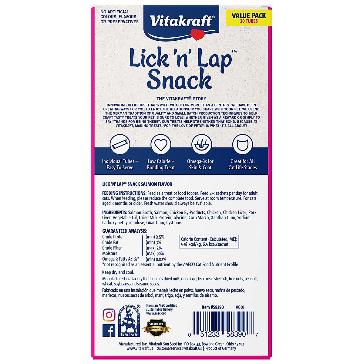Lick 'n' Lap Snack with Salmon Cat Treat, Value-Pack 40pk