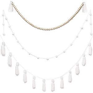 Dahey Wood Bead Garland with Tassels Banner Pom Pom Balls Garlands Decorative Wall Hanging for Boho Home Decor, Baby Shower, Nursey Room, Wedding, Birthday Christmas Party Decorations