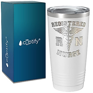 RN Registered Nurse Gift, Nursing School on White 20 oz Stainless Steel Tumbler with Lid - Insulated Cup - Travel Mug