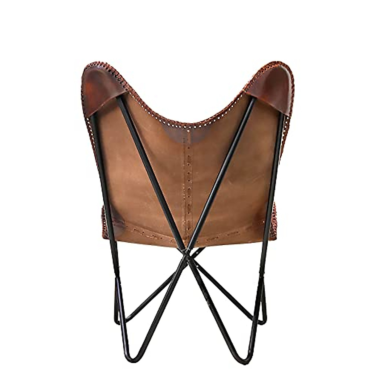 Classy Handmade Dark Brown Leather Butterfly Chair Living Room- Side Hand Stich Leather Chair-Handmade with Powder Coated Folding Black Iron Frame (Cover with Folding Frame)