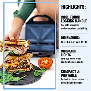 Granitestone Sandwich Maker, Panini Press Sandwich Maker with Nonstick Surface Breakfast Sandwich Maker Makes 2 Sandwiches in Minutes with Easy Cut Edges, Indicator Light, College Dorm Room Essentials