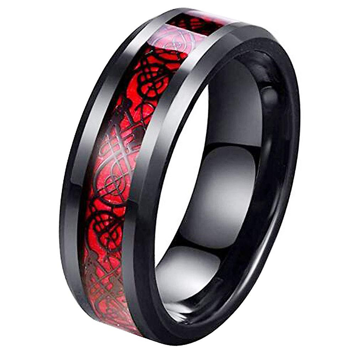 XAHH His and Hers Couples Matching Rings Women's 2pc Black Gold Filled Red CZ Engagement Ring Bridal Sets Men's Titanium Steel Wedding Band Size 6 11