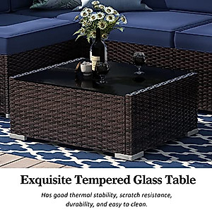 LayinSun 8 Pieces Outdoor Patio Furniture Set with 44" Fire Pit Table Brown Rattan Sectional Sofa Conversation Sets