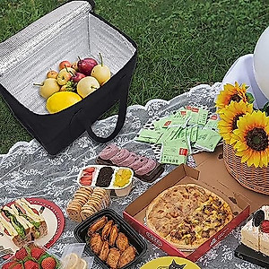 Large Insulated Reusable Grocery Bags, Foldable Cooler Bags with Reinforced Bottom & Handles for Hot or Cold Food Delivery (3 Pack)