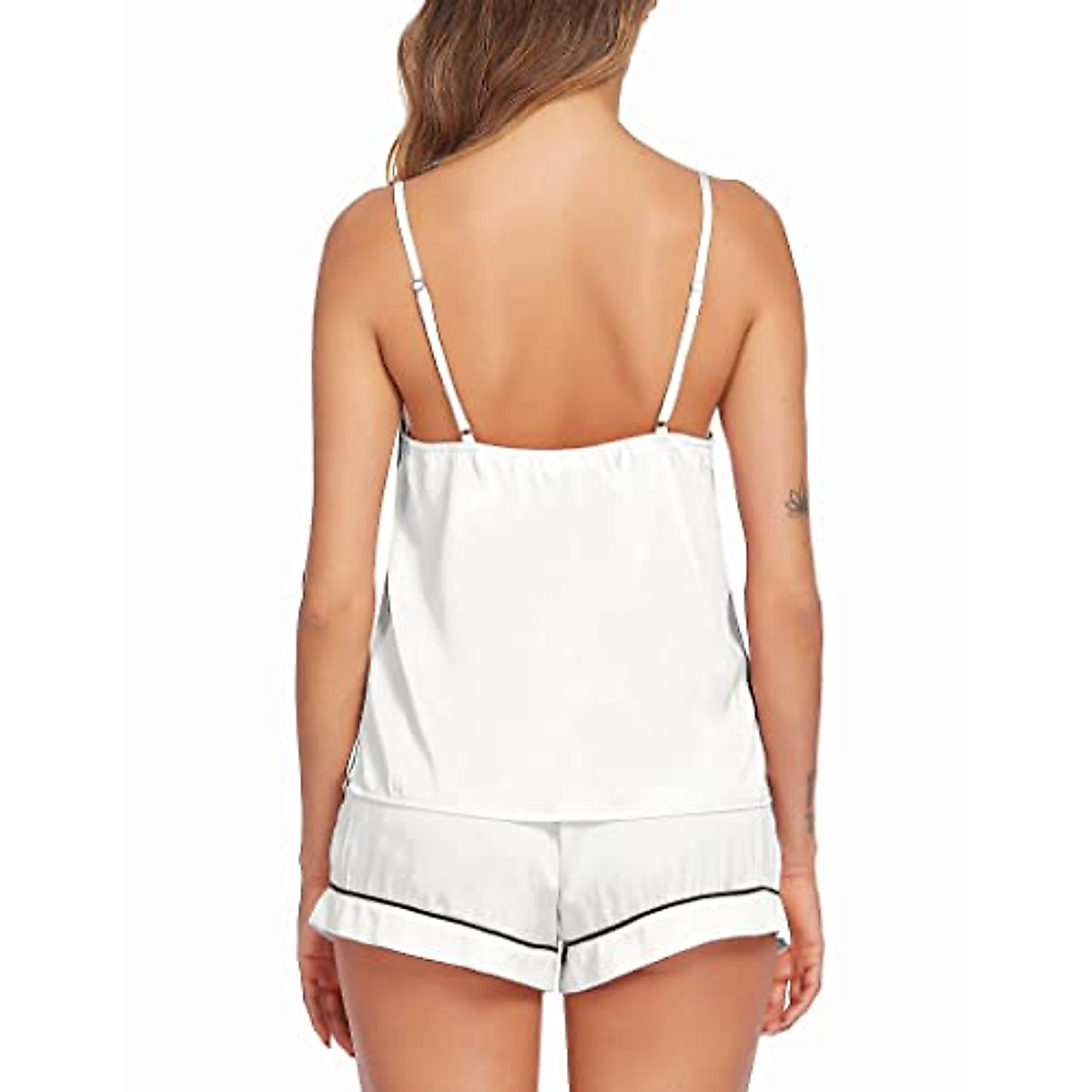 Ekouaer Pajamas for Women Silk Sleepwear Camisole Pjs Set Satin Nightwear with Pockets (White,S)