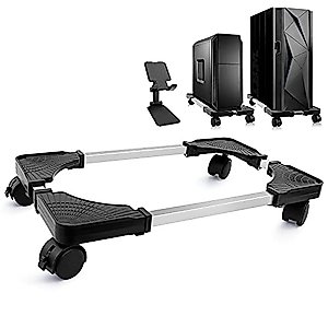 Seloom Computer Tower Stand, Desktop Stand, Adjustable Mobile CPU Stand with Rolling Caster wheels, PC Tower Stand Holder for Floor Carpet Gaming PC Case, Fits Home Office Under Desk, Black