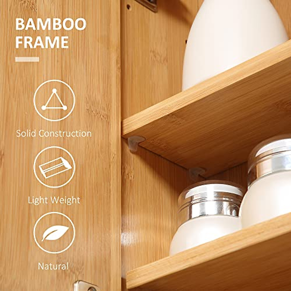kleankin Bamboo Bathroom Medicine Cabinet, Wall Mounted Storage with Mirrors, Shelves, Natural