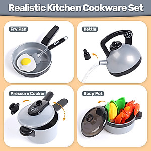 Cute Stone Kids Kitchen Pretend Play Toys,Play Cooking Set, Cookware Pots and Pans Playset, Peeling and Cutting Play Food Toys, Cooking Utensils Accessories, Learning Gift for Toddlers Baby Girls Boys