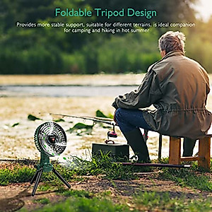 SISMEL Portable Camping Fan with Light, 10400mAh Rechargeable Battery Operated Fan, Stepless Speed and Small Quiet Outdoor Tent Fan, USB Oscillating Fan for Bedroom Bedside, Camp Tents, Office Desk