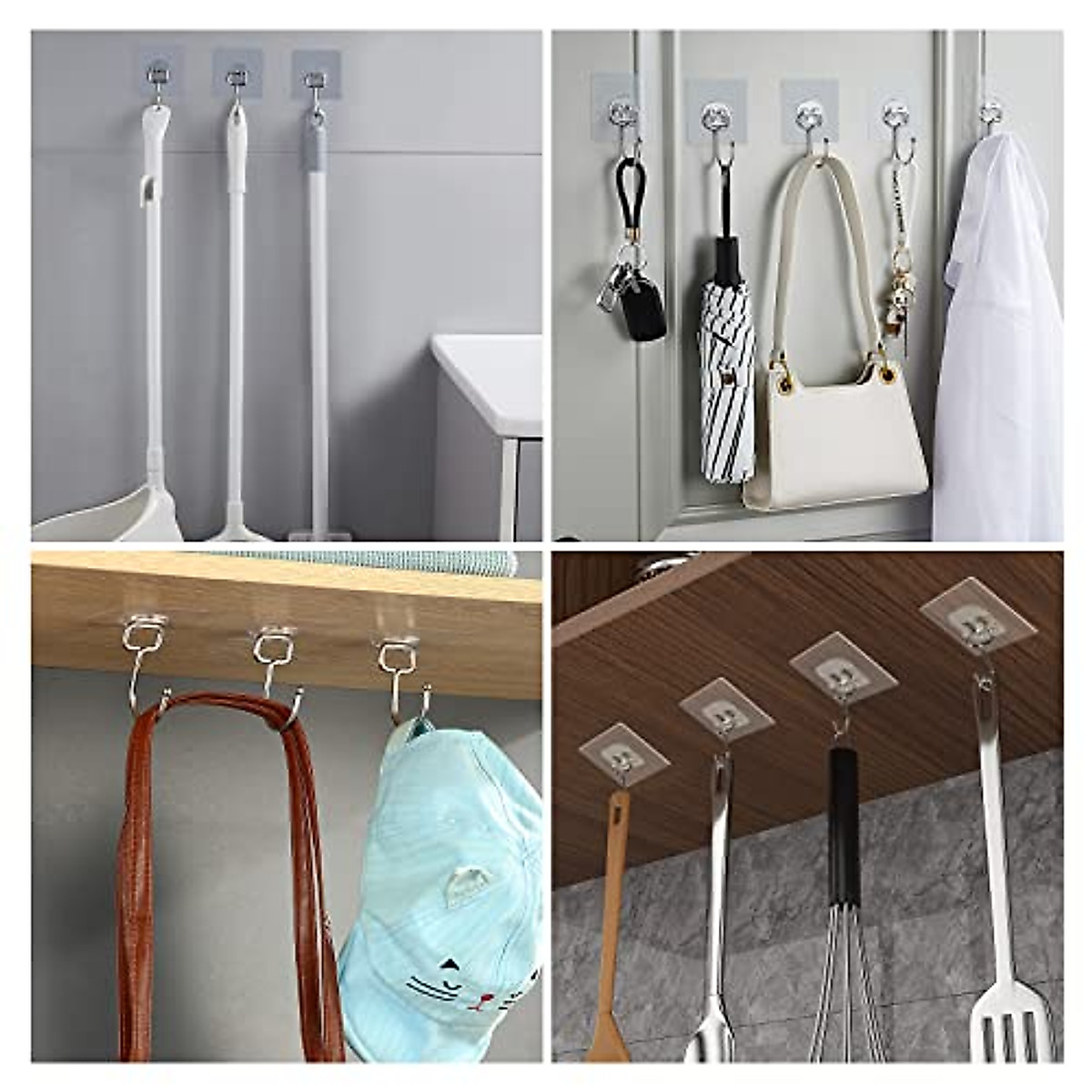 Yozone 15 Piece Heavy Duty Sticky Hooks ,Waterproof and Oilproof Transparent Reusable Seamless Hooks with 22lb(Max)for Bathroom,Kitchen and Home Sticky Hooks (5Large+10small)