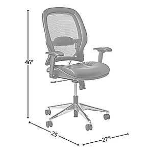 Space Seating 335 Series Professional Air Grid Back Adjustable Office Chair with Thick Padded Bonded Leather Seat and Heavy Duty Aluminum Base, Black